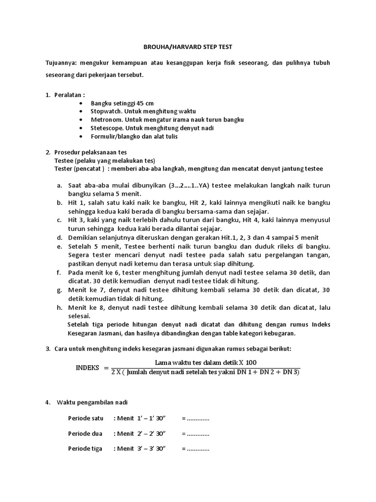 Brouha/Harvard Step Test | PDF