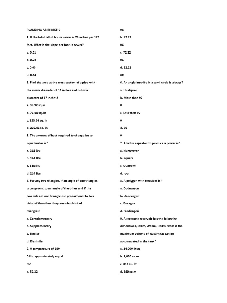 Plumbing Arithmetic 1-10 | PDF | Euclidean Plane Geometry | Triangle