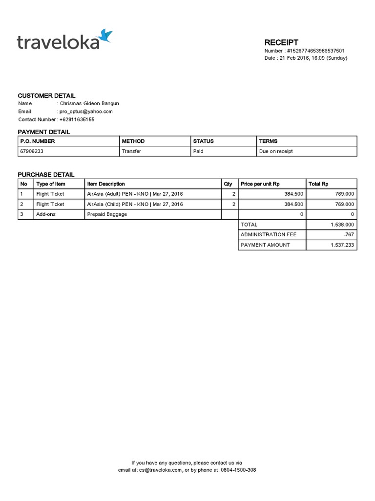 Traveloka Flight Ticket Receipt | PDF