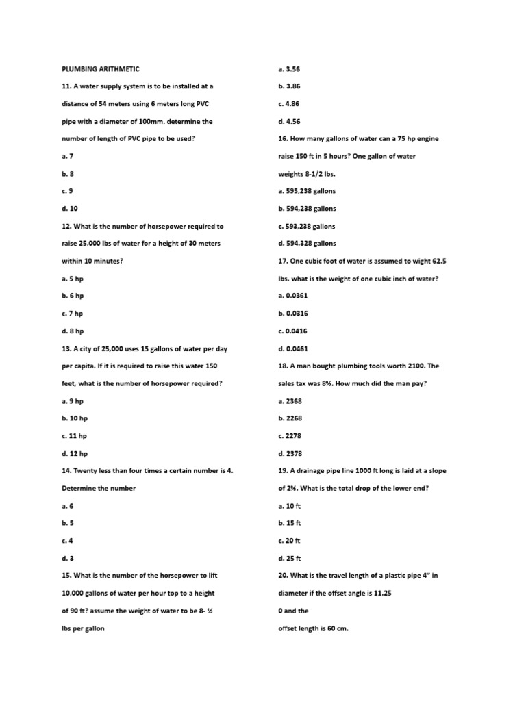 Plumbing Arithmetic 10-20 | PDF | Horsepower | Pipe (Fluid Conveyance)