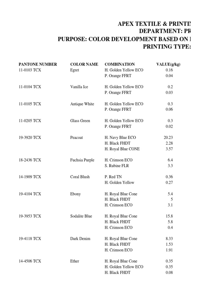Apex Textile Color Combinations | PDF | Qualia | Color
