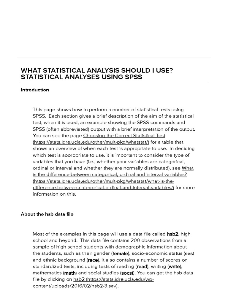 What Statistical Analysis Should I Use - Statistical Analyses Using SPSS - IDRE Stats | Download ...
