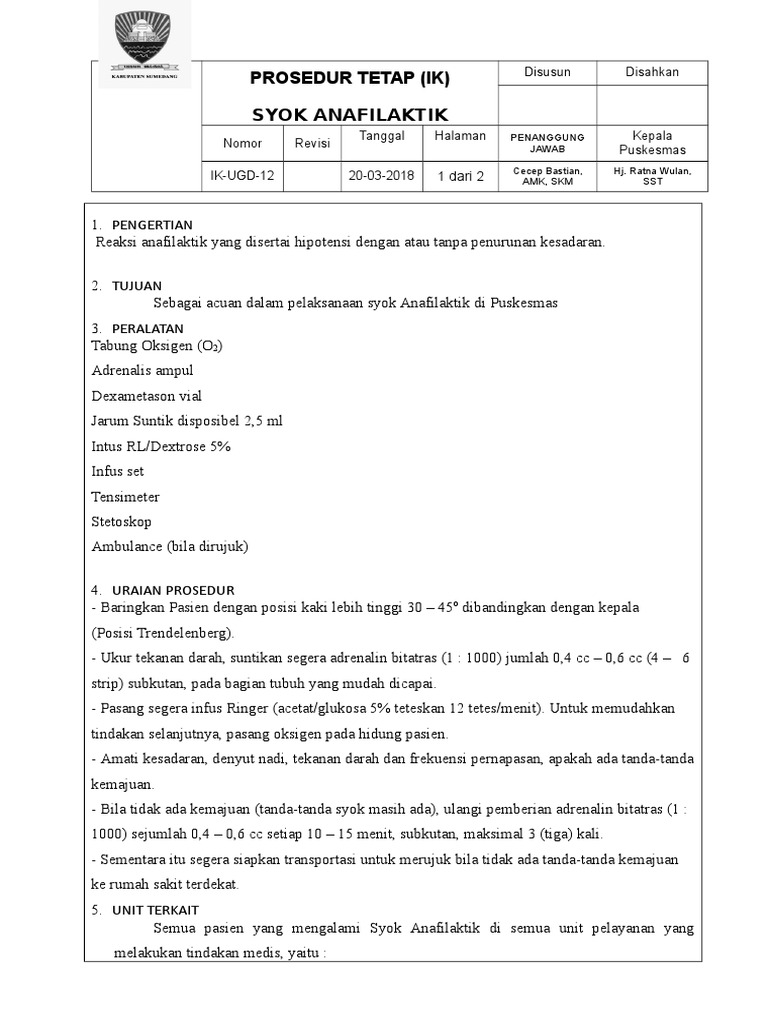 Tata Laksana Syok Anafilaktik di Puskesmas | PDF