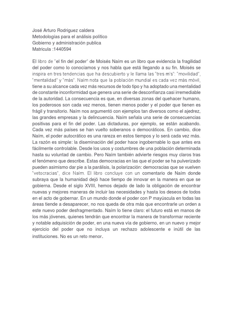 Resumen El Fin Del Poder | PDF