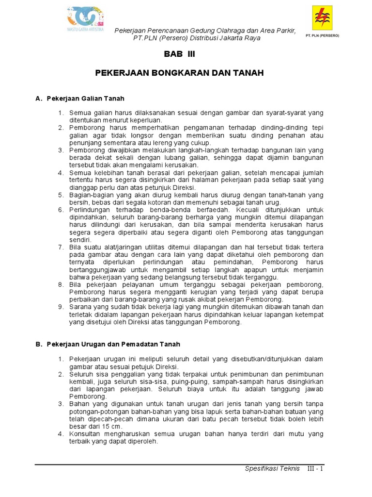 03 - Bab Iii Pekerjaan Bongkaran Dan Tanah - Gor PDF | PDF