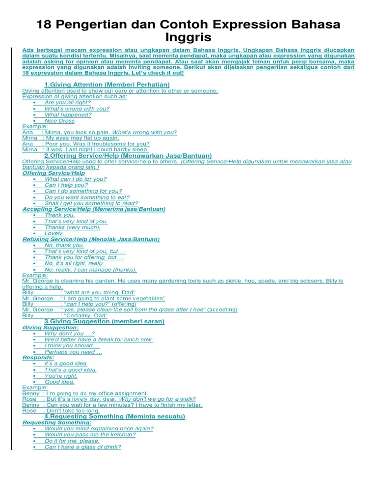 18 Pengertian Dan Contoh Expression Bahasa Inggris | PDF