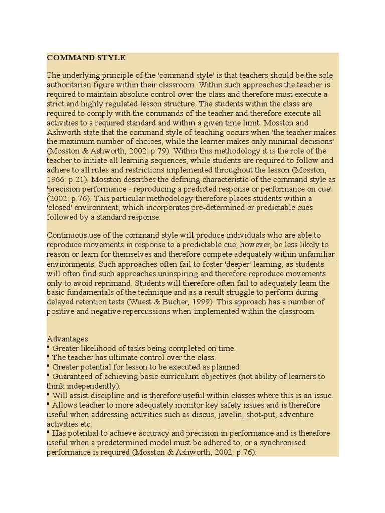 Command Style | PDF | Teachers | Motivation