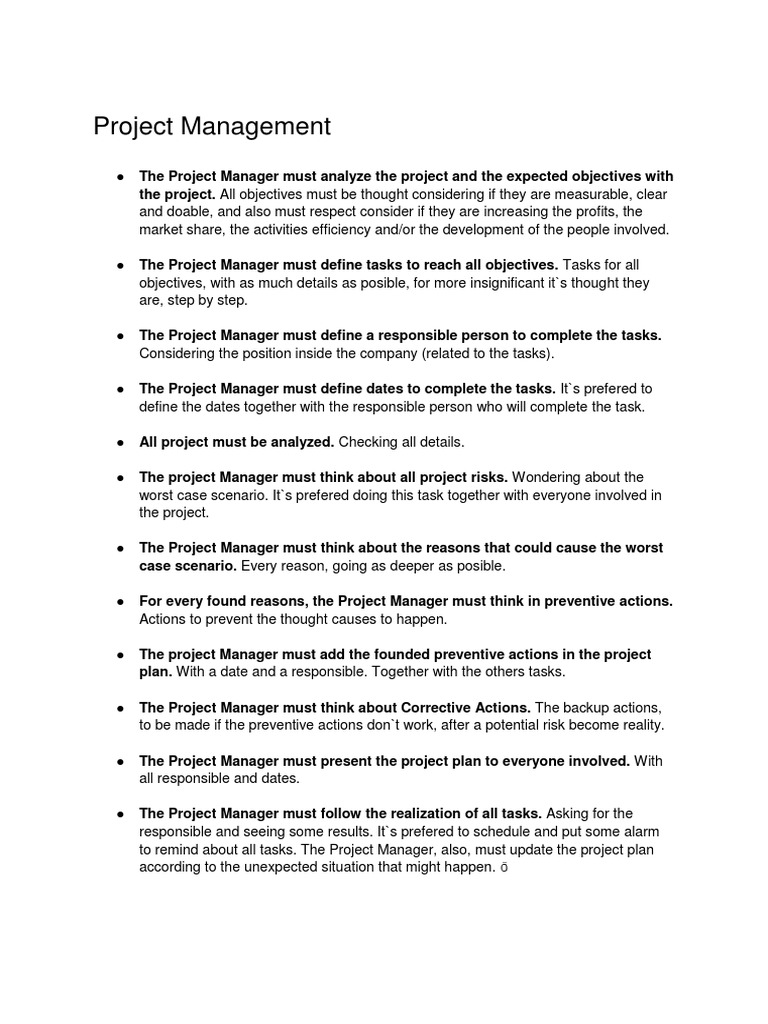 Project Management: The Project. All Objectives Must Be Thought ...