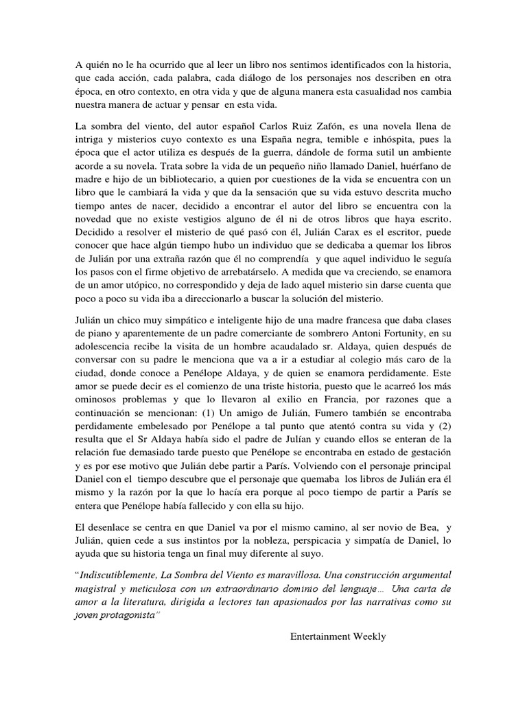 REsumen Del Libro Leído | PDF | Autor | Novelas