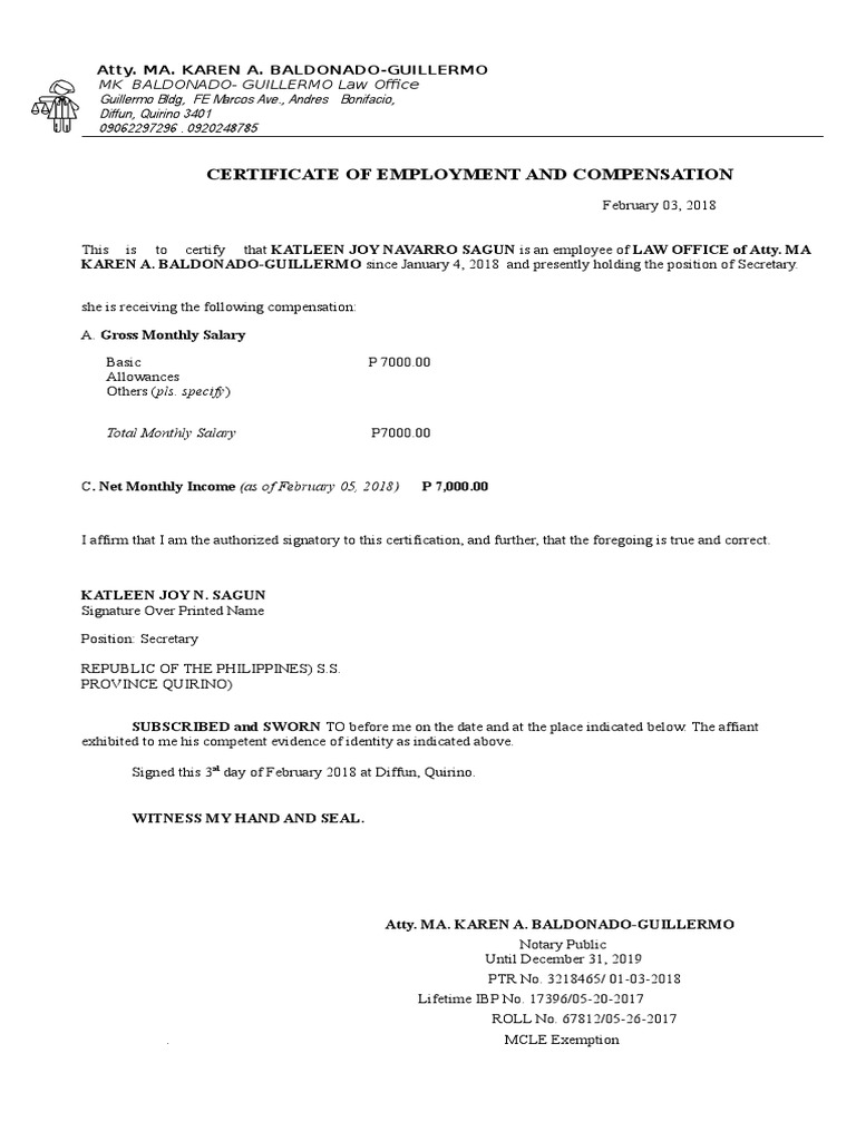 Certificate of Employment and Compensation | PDF