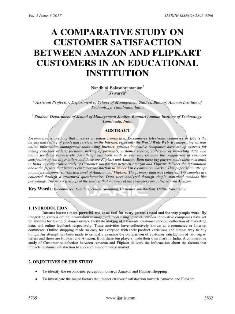 A Comparative Study On Customer Satisfaction Between Amazon and Flipkart Customers in An ...