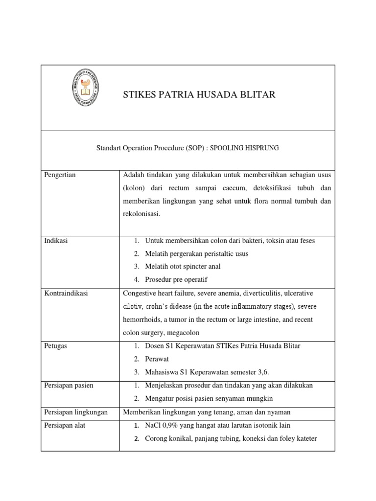 Ajeng - Sop Spooling Hisprung | PDF | Kesehatan Holistik | Sains & Matematika