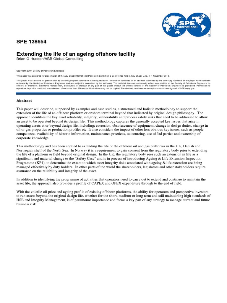 ADIPEC Paper - Extending The Life of An Ageing Offshore Facility | PDF ...