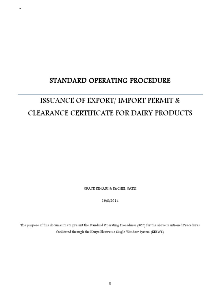 Dairy Export/Import Permit SOP Kenya | PDF | Verification And ...