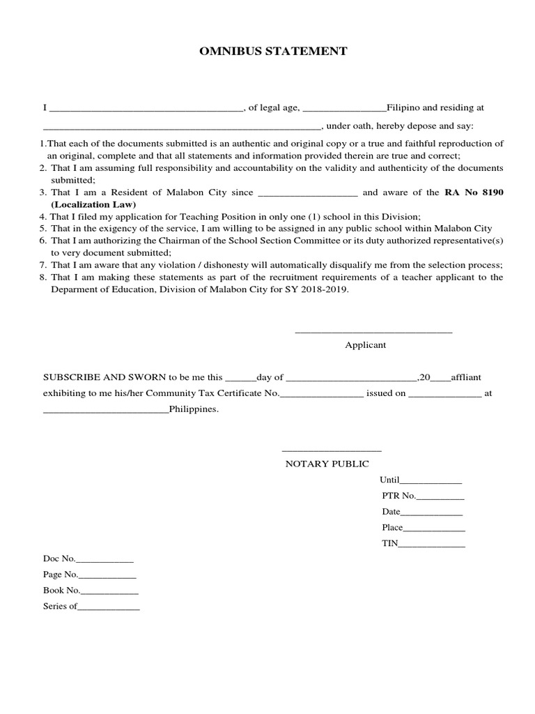 Omnibus Statement: (Localization Law) | PDF