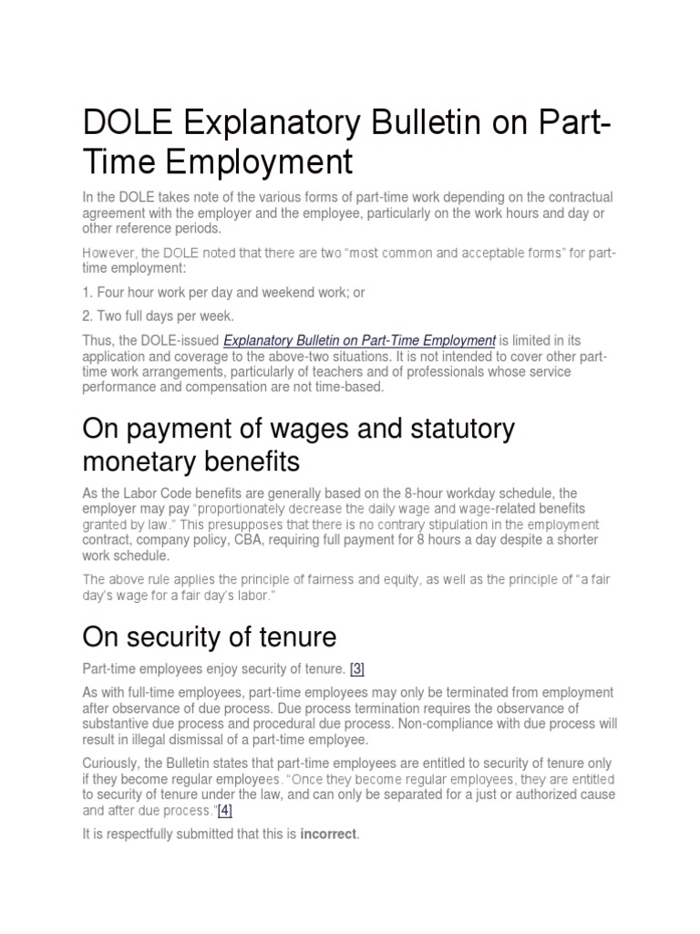 DOLE Explanatory Bulletin On Part | PDF | Unemployment Benefits ...