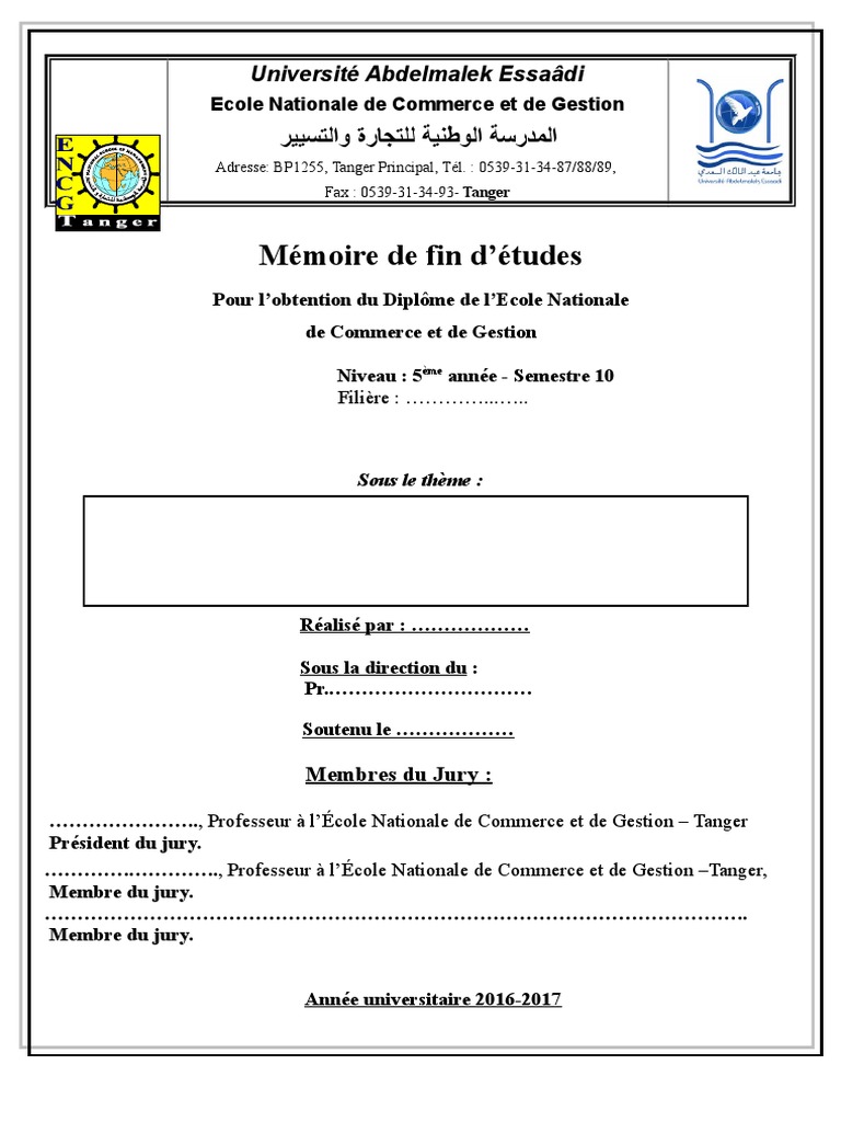 Page de garde mémoire ENCG | PDF | Évolution de carrière