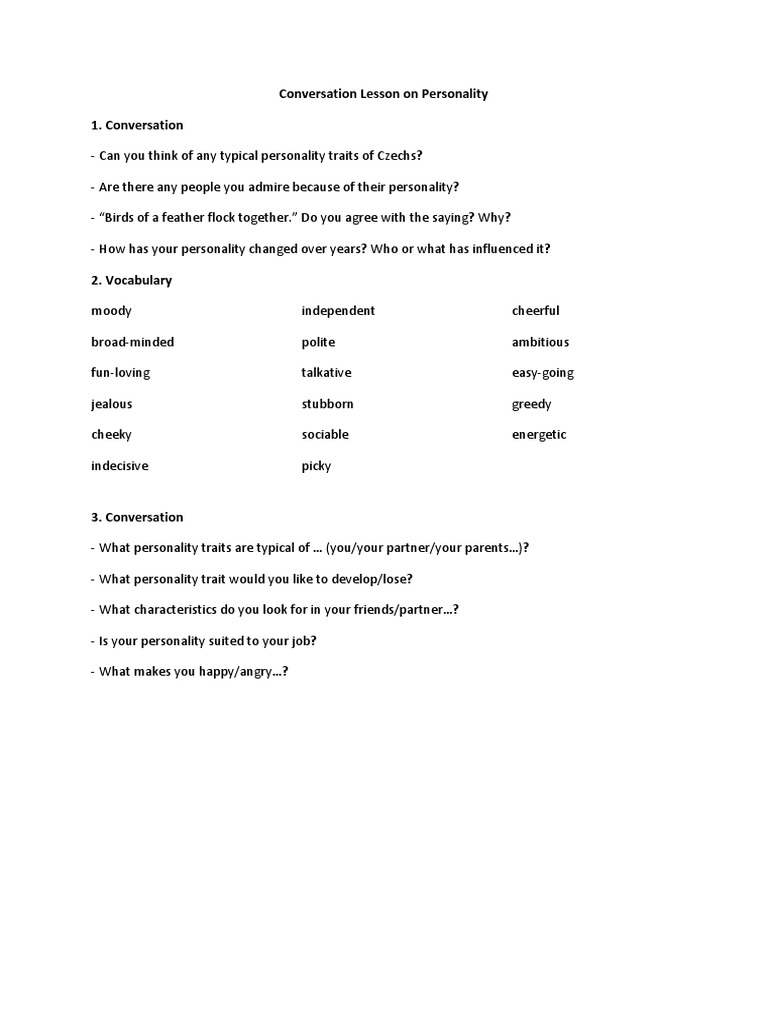 Conversation Lesson: Exploring Personality Traits | PDF | Career & Growth