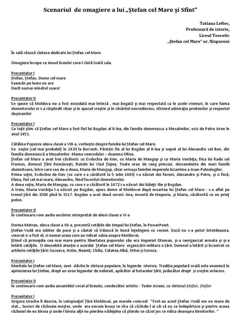 Scenariu Stefan Cel Mare | PDF