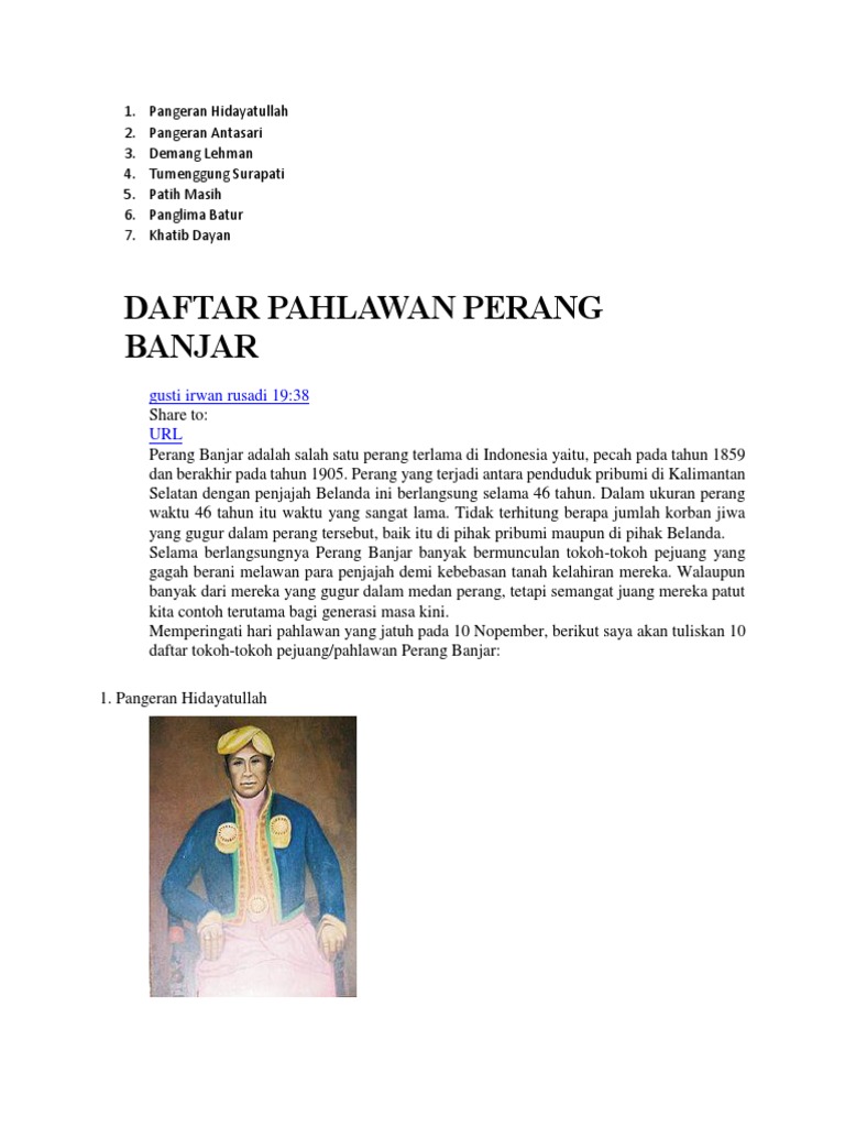 Tokoh Tokoh Perang Banjar | PDF | Sejarah