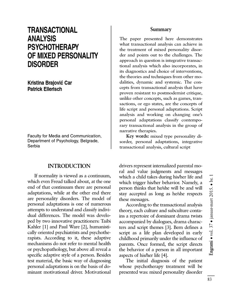 Transactional Analysis Psychotherapy of Mixed Personality Disorder ...