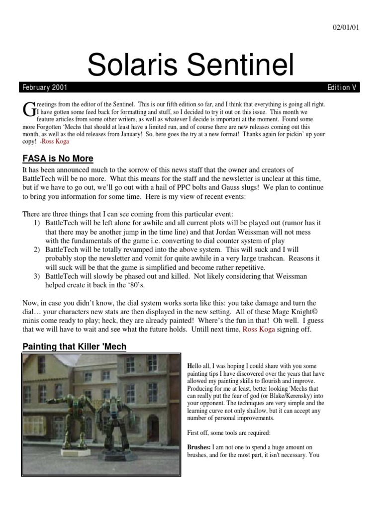BattleTech - Magazine - Solaris Sentinel 05 | PDF | Battle Tech | Grey