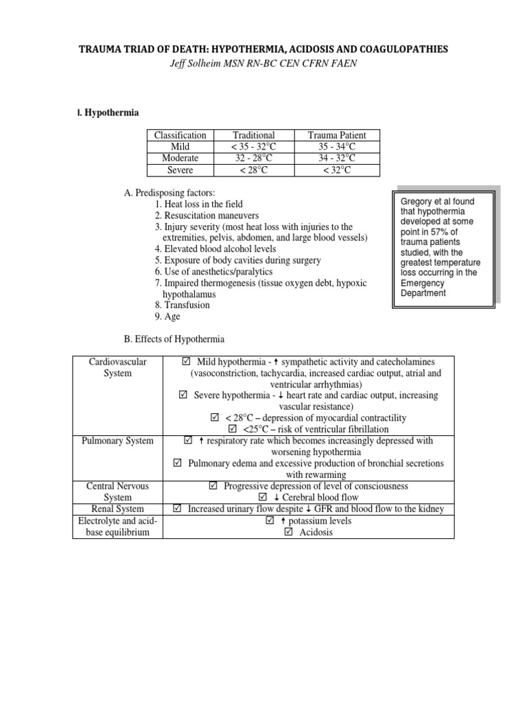 Triad of Death | PDF | Hypothermia | Clinical Medicine