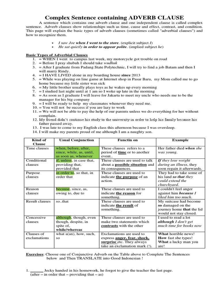Adverb Clauses Explained | PDF | Clause | Sentence (Linguistics)
