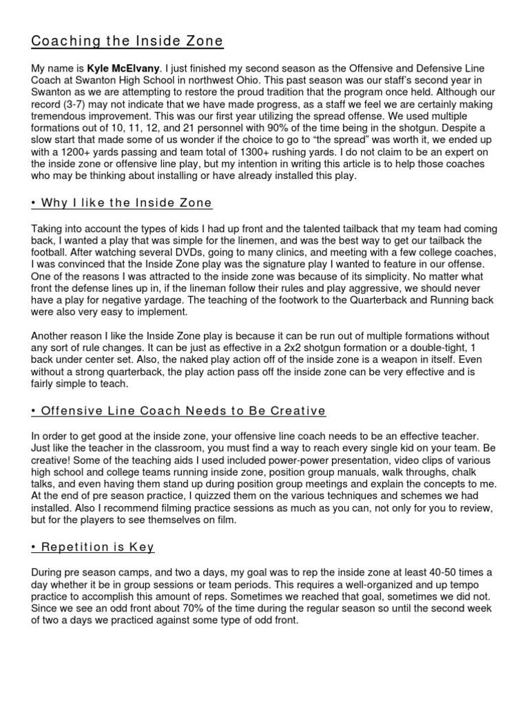 Coaching The Inside Zone Pdf Team Sports Ball Games