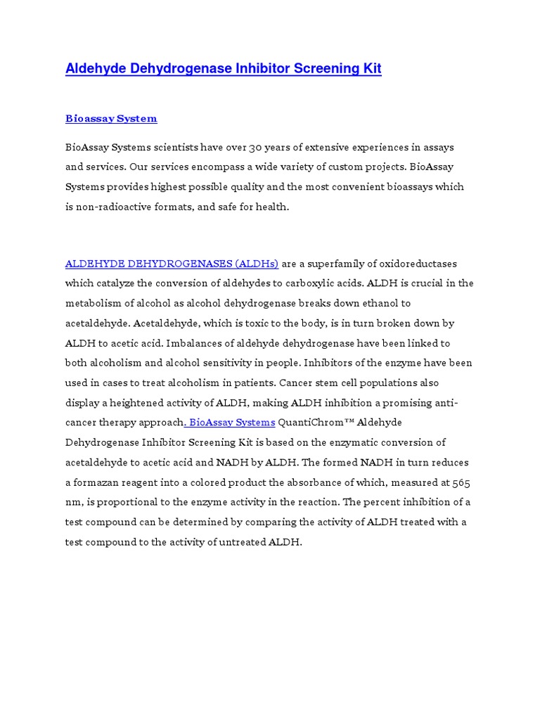 Aldehyde Dehydrogenase Inhibitor Screening Kit | PDF | Science ...