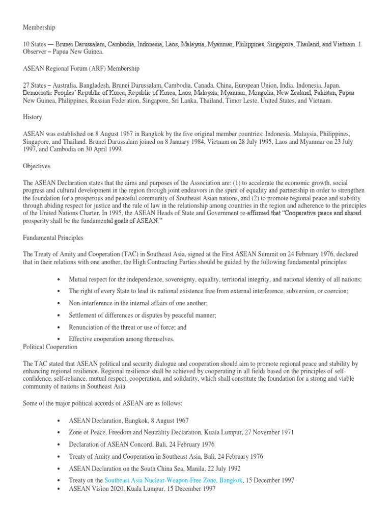 Asean 1 | PDF | Association Of Southeast Asian Nations | Treaty On The ...