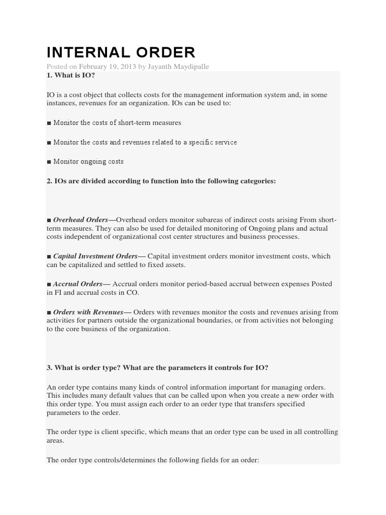 Internal Order SAP | PDF | Budget | Revenue