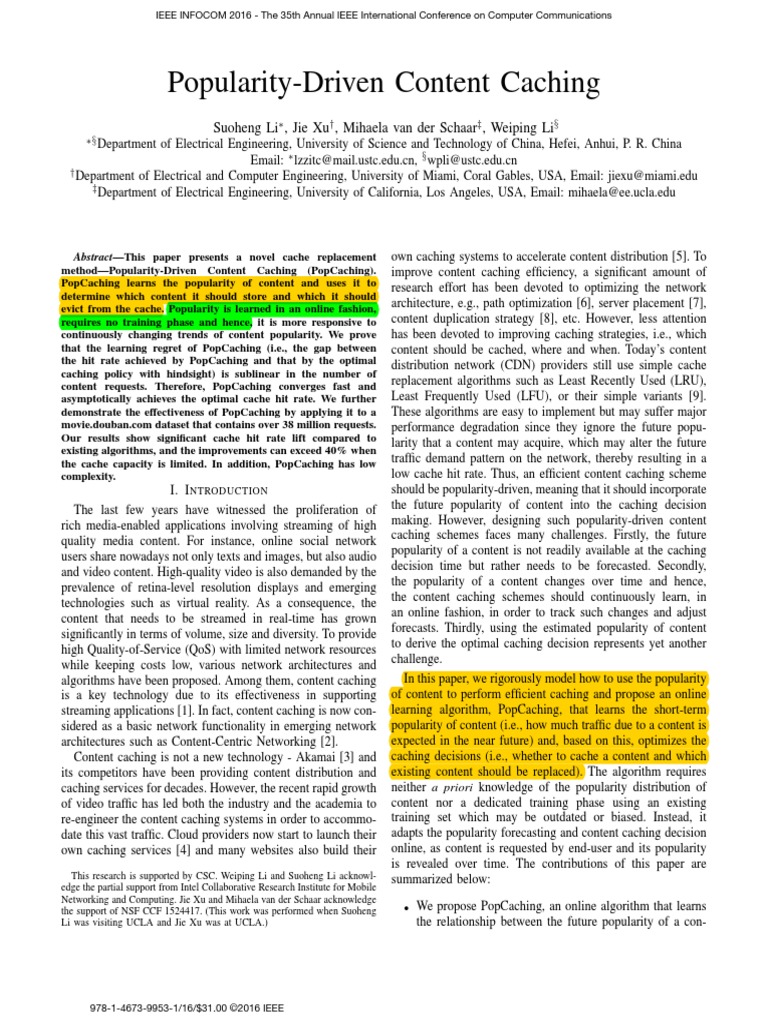 Popularity-Driven Content Caching | PDF | Cache (Computing) | Quality Of Service