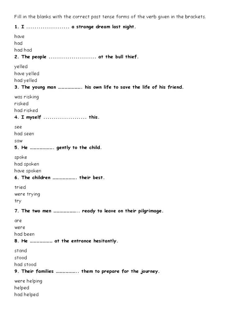 Past Tense Verb Fill-in Exercises | PDF