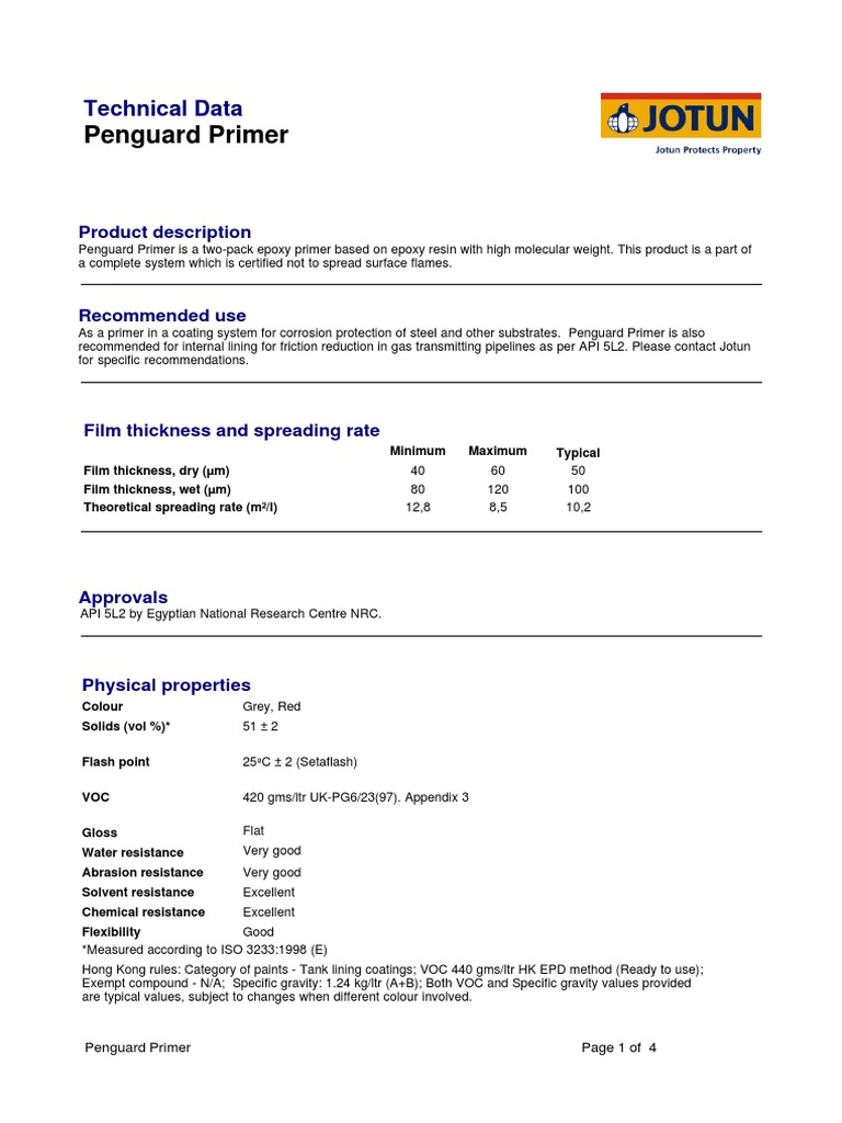 TDS - Penguard Primer - Issued.26.11.2010 | PDF | Paint | Industries