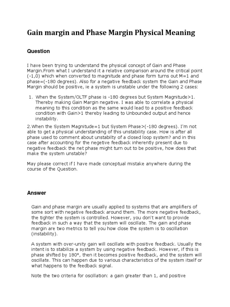Understanding Gain and Phase Margin | PDF | Positive Feedback ...