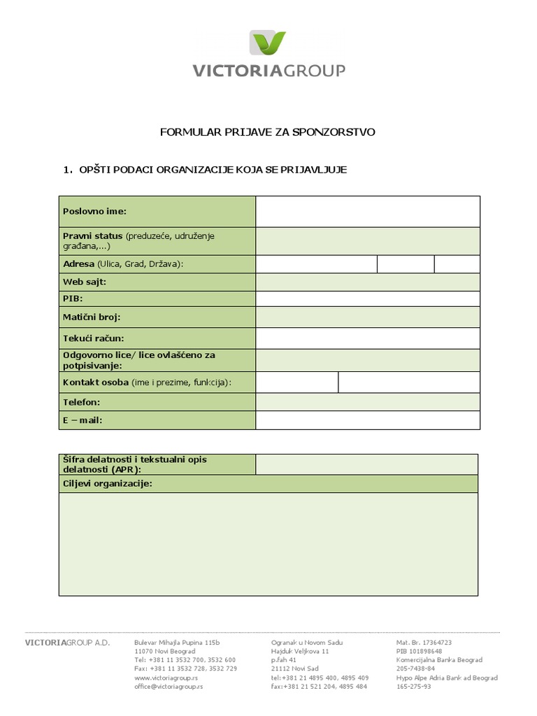 Formular Prijave Za Sponzorstvo 0 | PDF