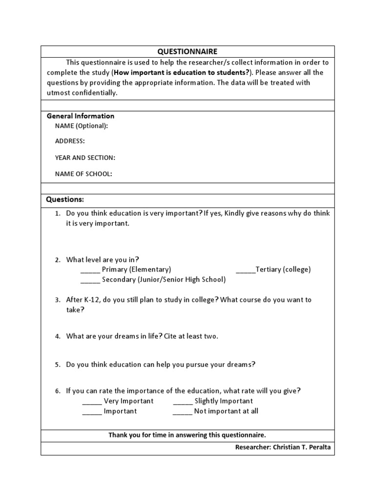 Questionnaire: General Information | PDF