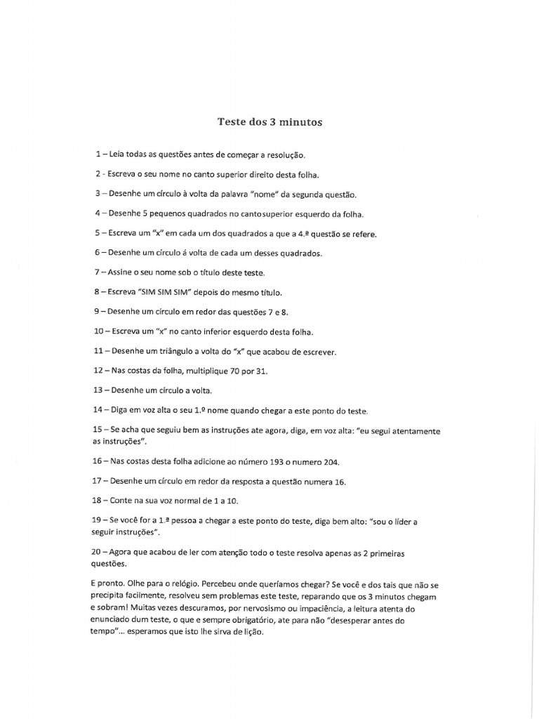 Teste 3 Minutos | PDF