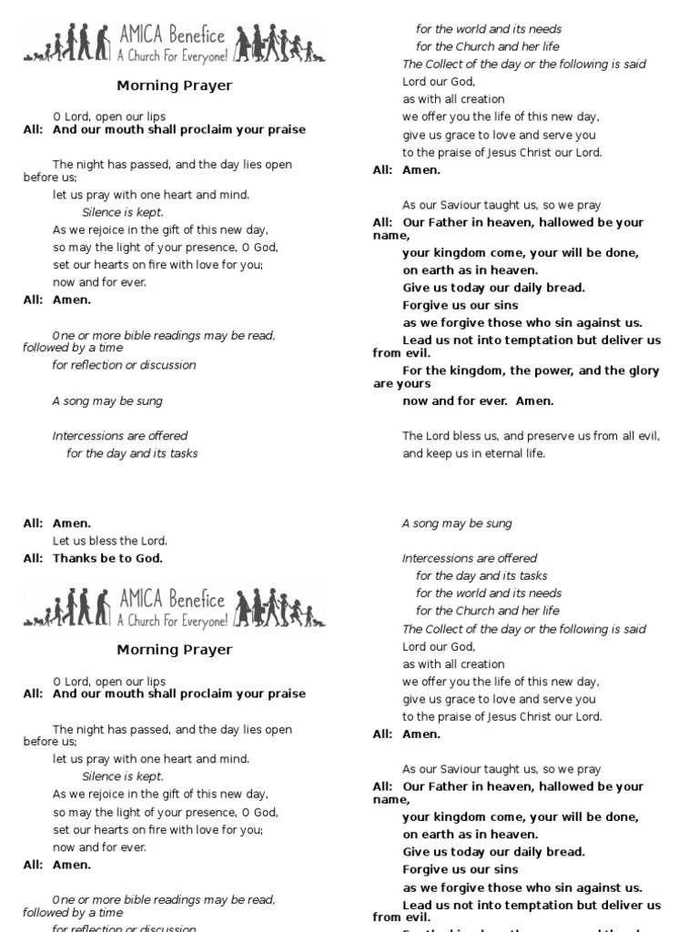 Morning Prayer Simple Service Sheet | PDF | God In Christianity | Prayer