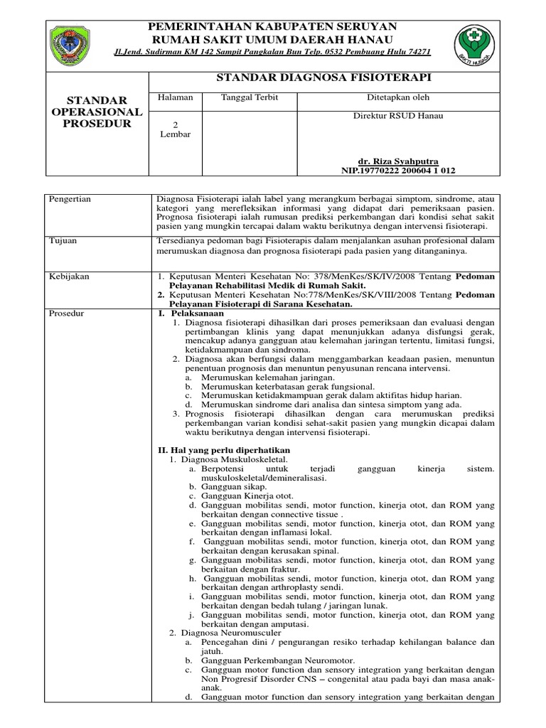 Sop - Diagnosa Fisioterapi | PDF