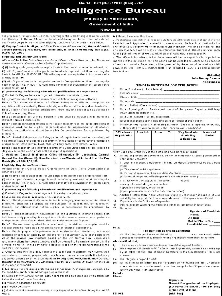 IB Recruitment for DCIO and ACIO Posts | PDF | Government | Government ...