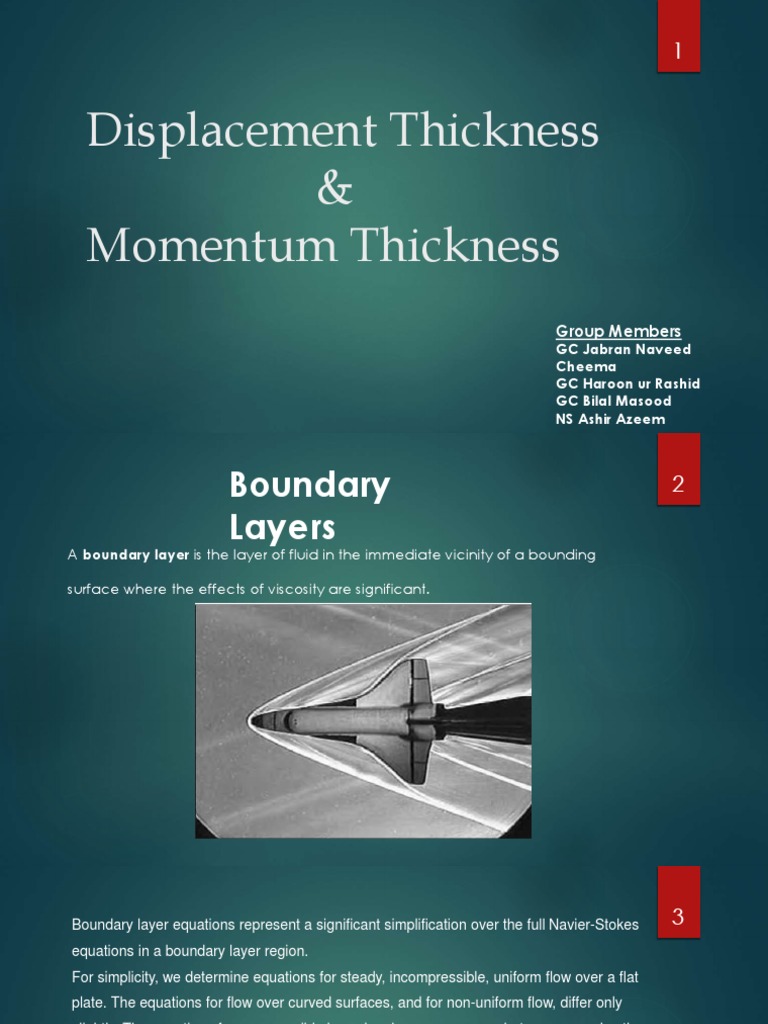 Displacement Thickness & Momentum Thickness: Group Members | PDF | Boundary Layer | Navier ...
