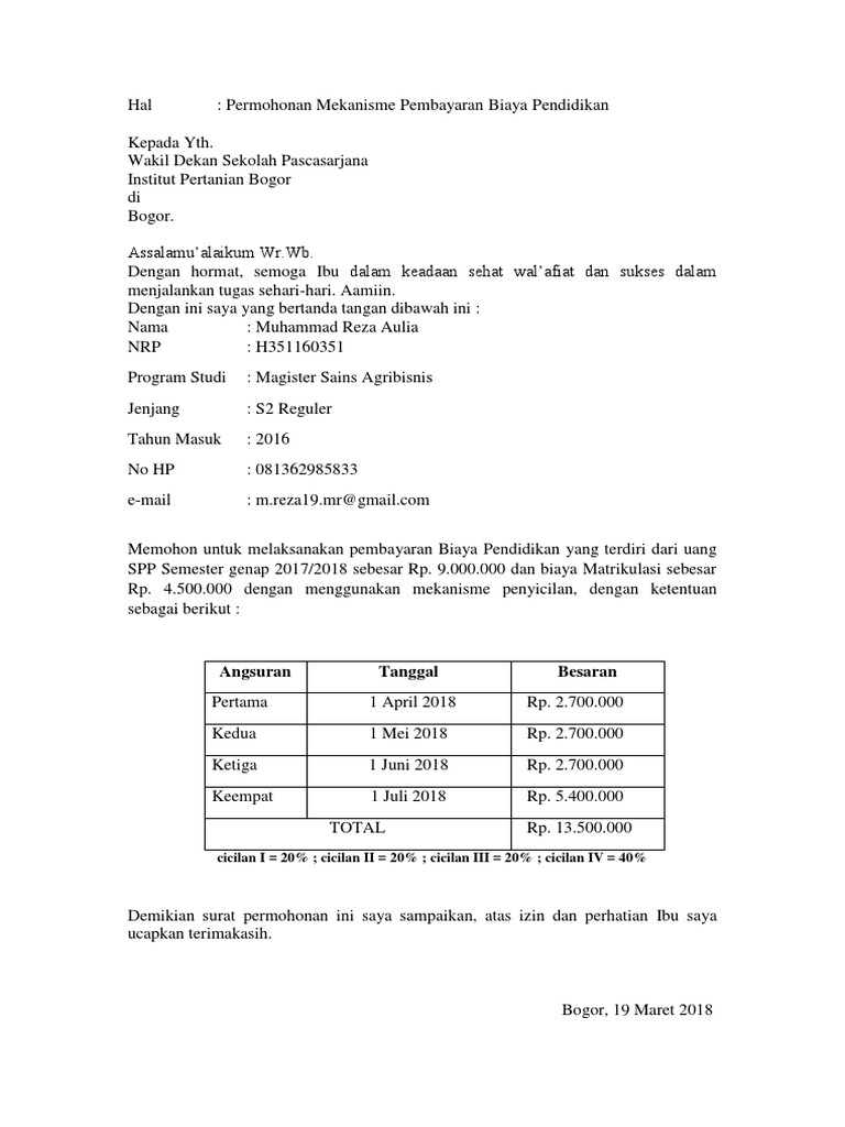 Surat Permohonan Cicilan | PDF