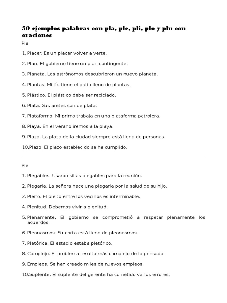 Palabras y Frases Con PL | PDF | Science | Ciencia (general)