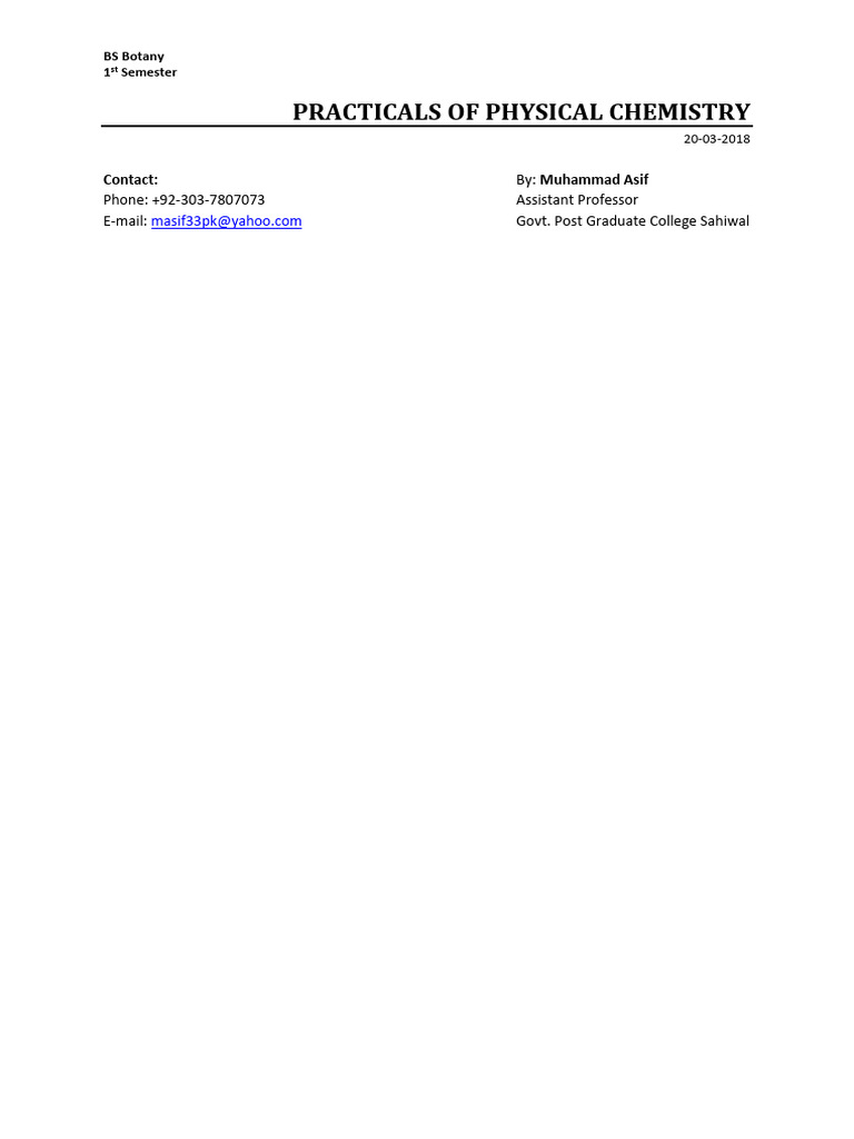 Physical Chemistry Lab Practicals | PDF | Liquids | Viscosity