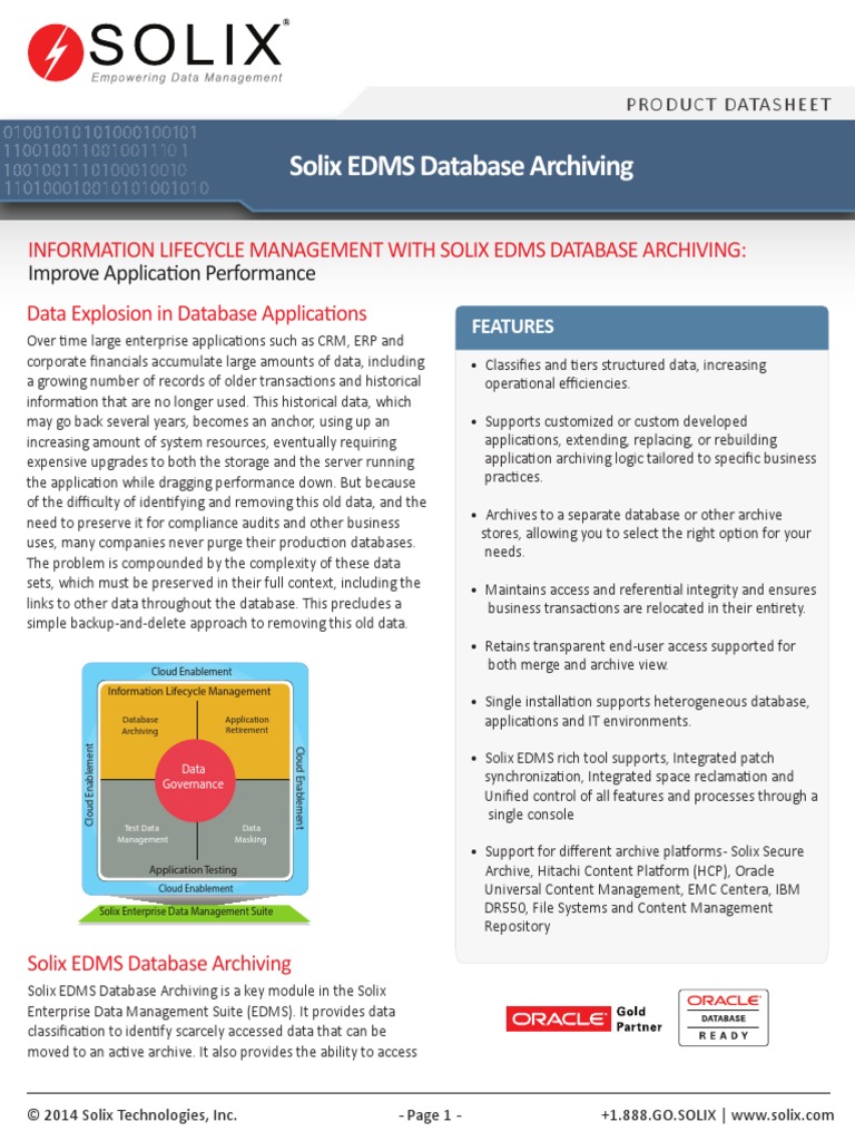 Solix EDMS Database Archiving | Download Free PDF | Oracle Database | Databases
