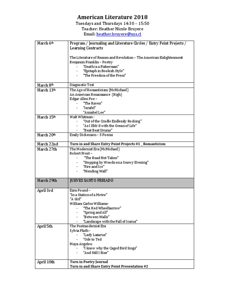 American Literature Course Syllabus 2018 | PDF | American Literature ...
