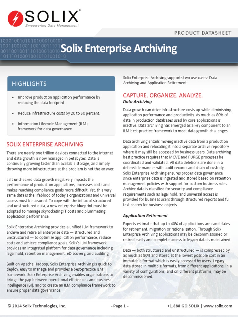 Solix Enterprise Archiving | PDF | Big Data | Data Management