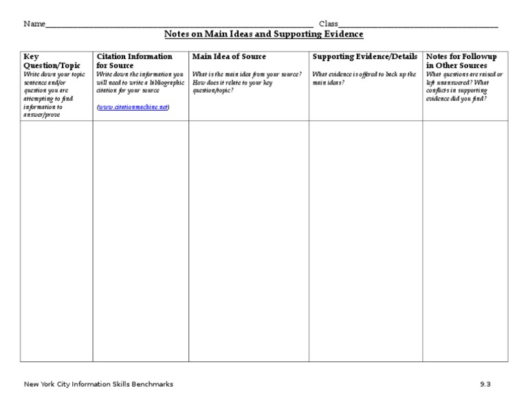 Notes On Main Ideas and Supporting Evidence | PDF